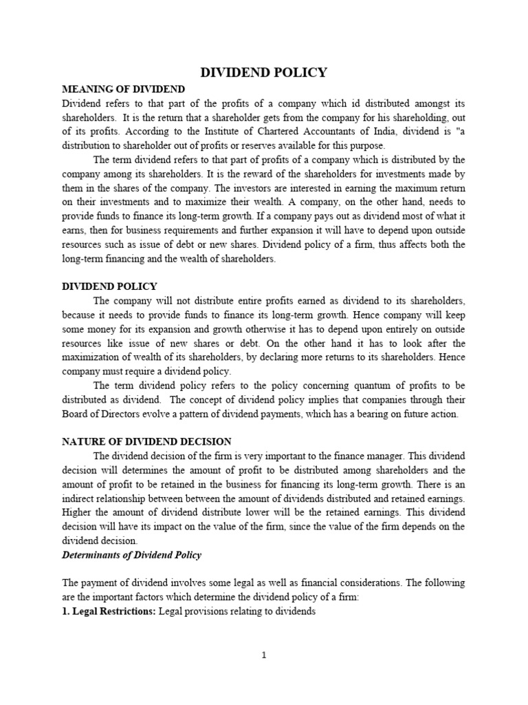 Unit - 3 Dividend Policy | PDF | Dividend | Stocks