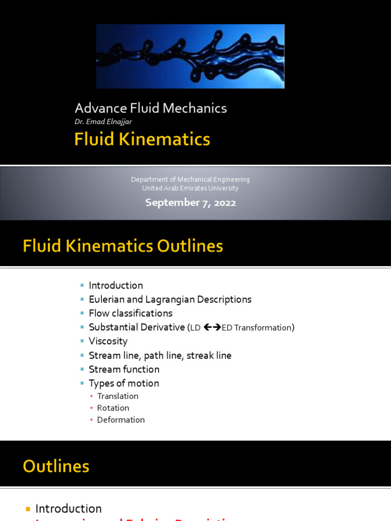 Lecture 3 - Fluid Kinematics ST | PDF | Continuum Mechanics | Kinematics