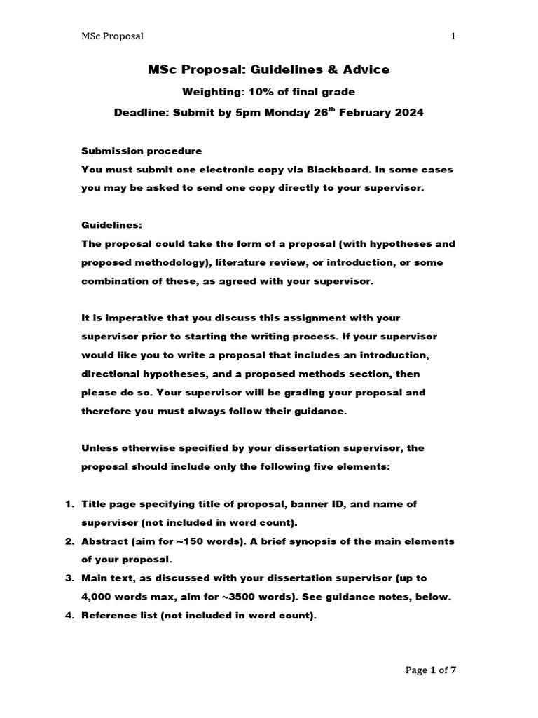 MSC Proposal Guidelines 2023-24 | PDF | Plagiarism | Thesis