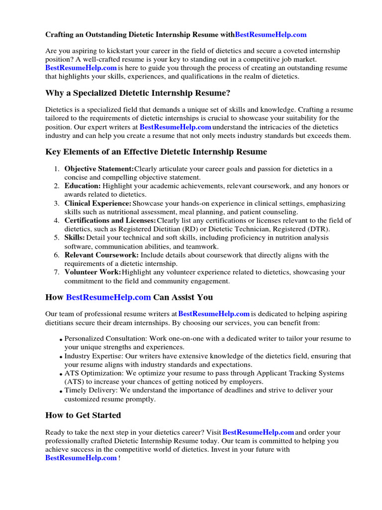 Resume For Dietetic Internship Application | PDF | Dietitian | Social ...