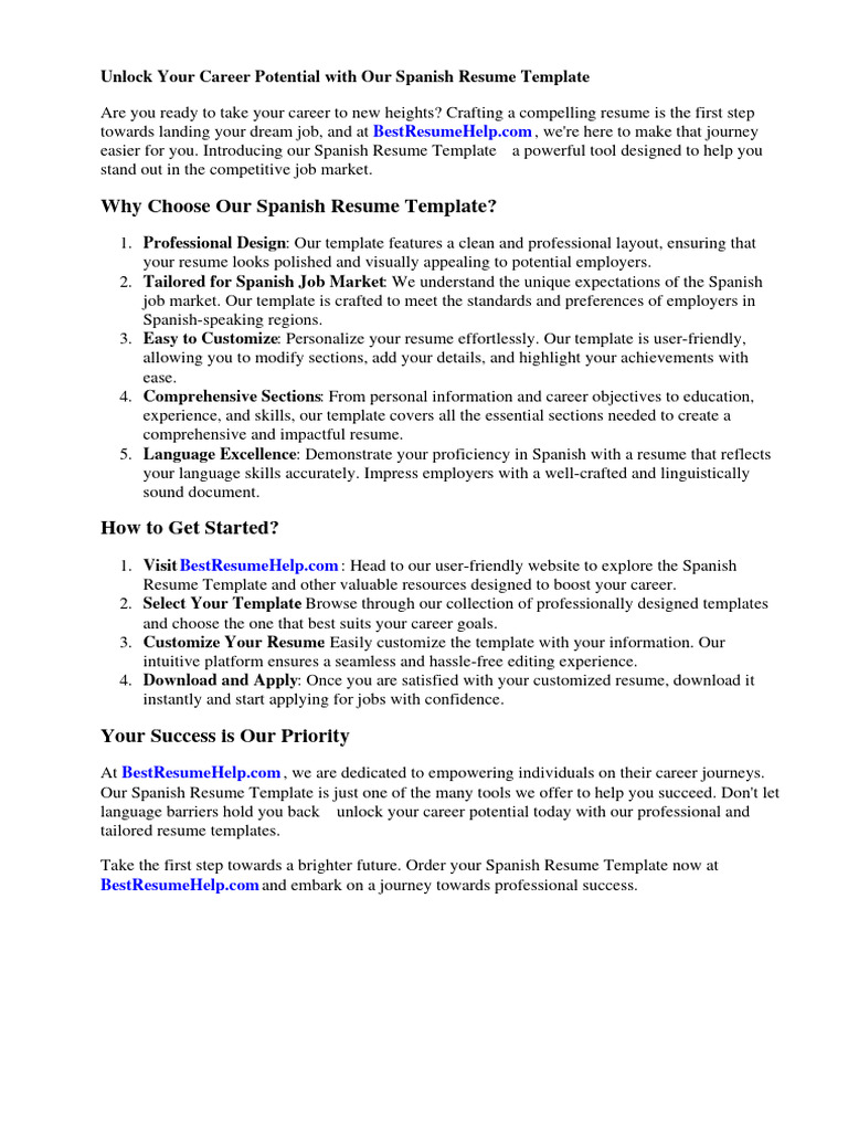 Spanish Resume Template for Job Seekers | PDF | Résumé | Teachers