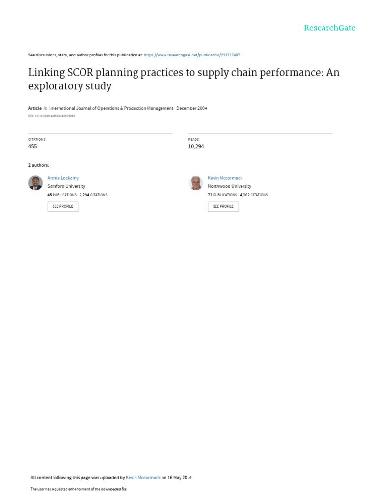 Linking SCOR Planning Practices To Supply Chain Pe | PDF | Supply Chain ...