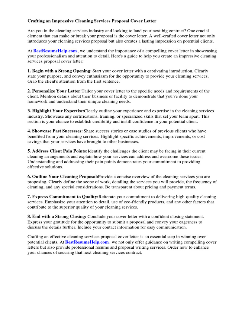 Cleaning Services Proposal Cover Letter | PDF | Résumé | Information
