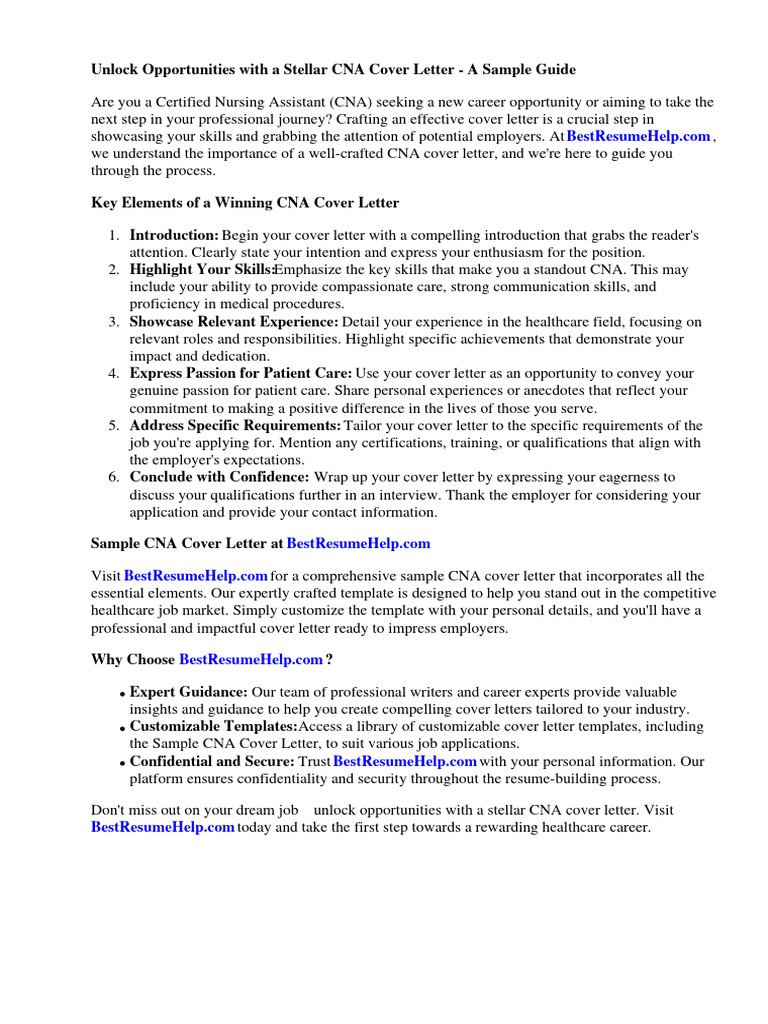 Sample of Cna Cover Letter | PDF | Nursing | Résumé