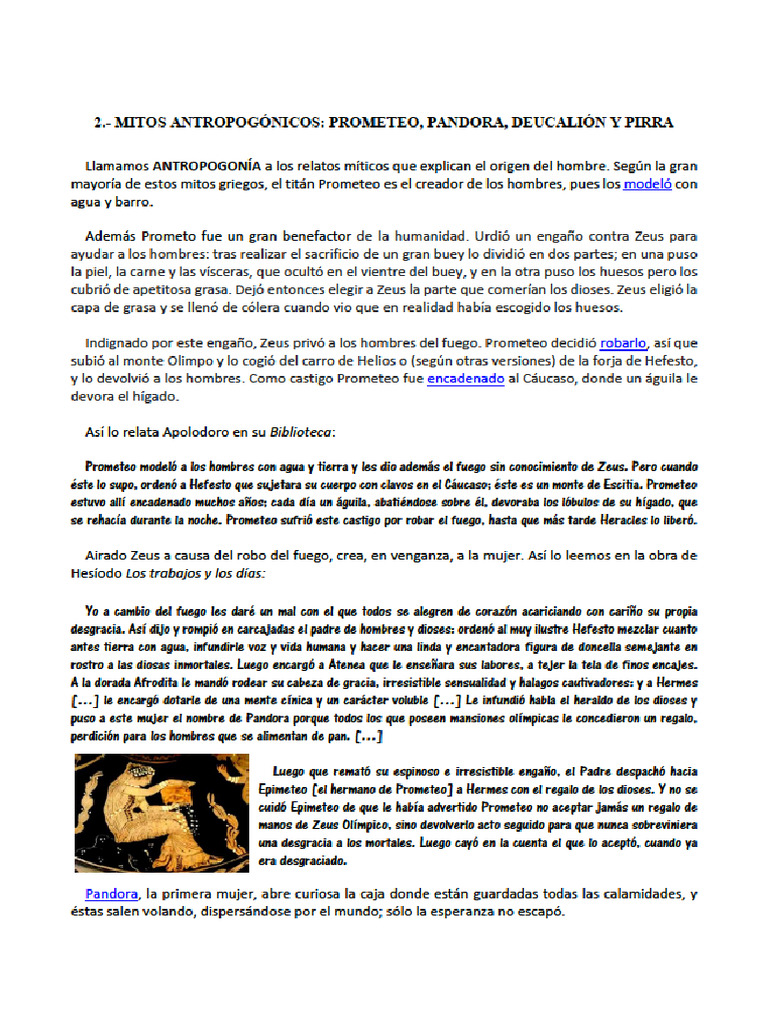 Pandora Prometeo Deucalión Pirra 4eso Cuc | PDF