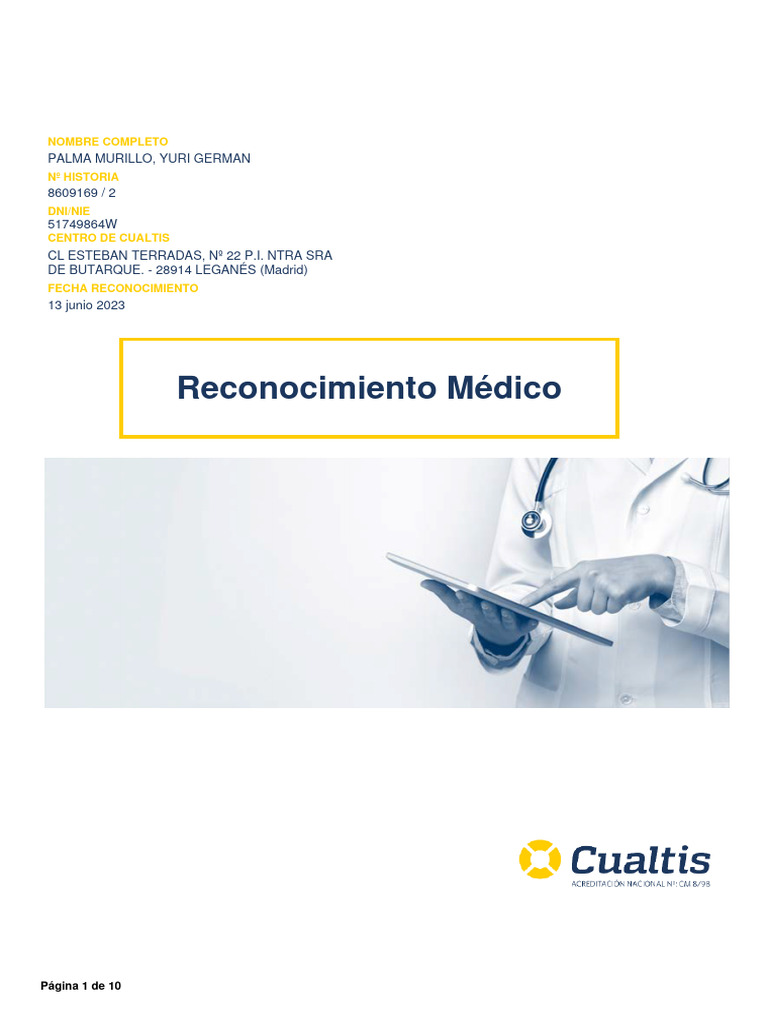 Reconocimiento Médico: Palma Murillo, Yuri German | PDF | Enfermedades cardiovasculares | Obesidad