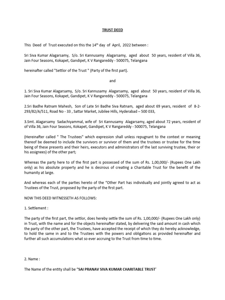 Sample Trust Deed | PDF