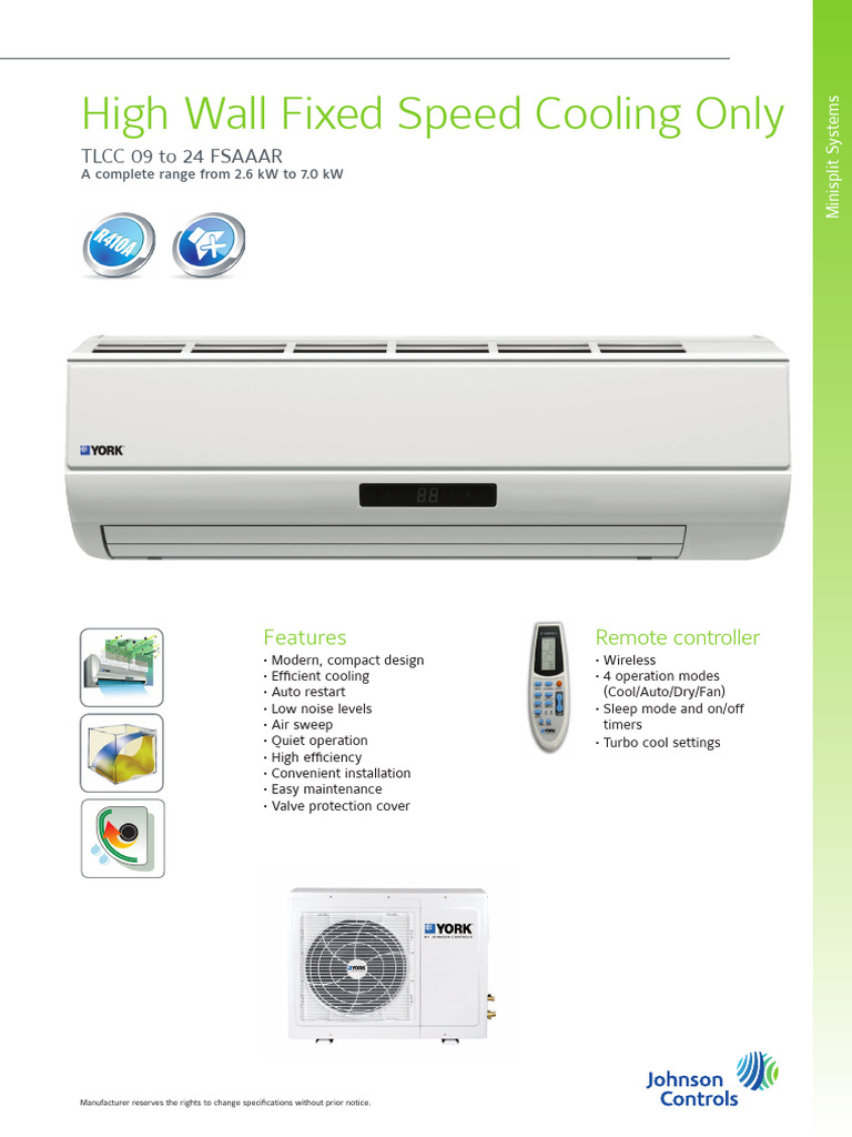 York High Wall Split Cooling Only | Download Free PDF | Air ...