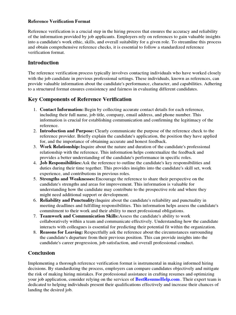 Reference Verification Format | PDF | Employment | Verification And Validation