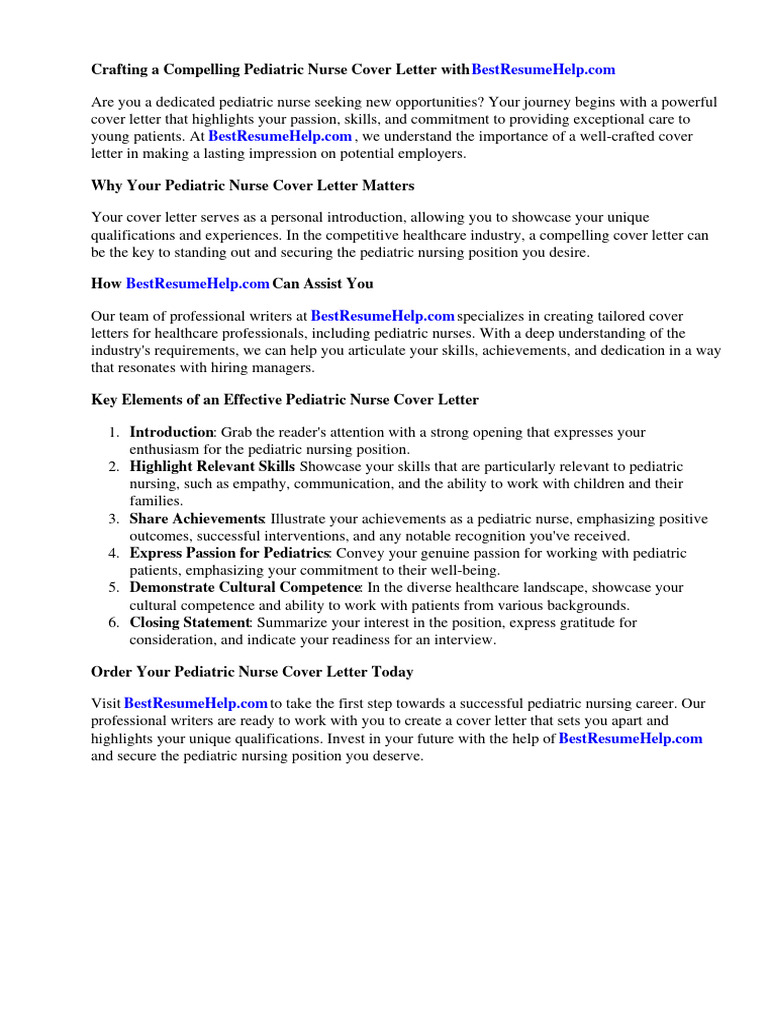 Pediatric Nurse Cover Letter | PDF | Nursing | Pediatrics