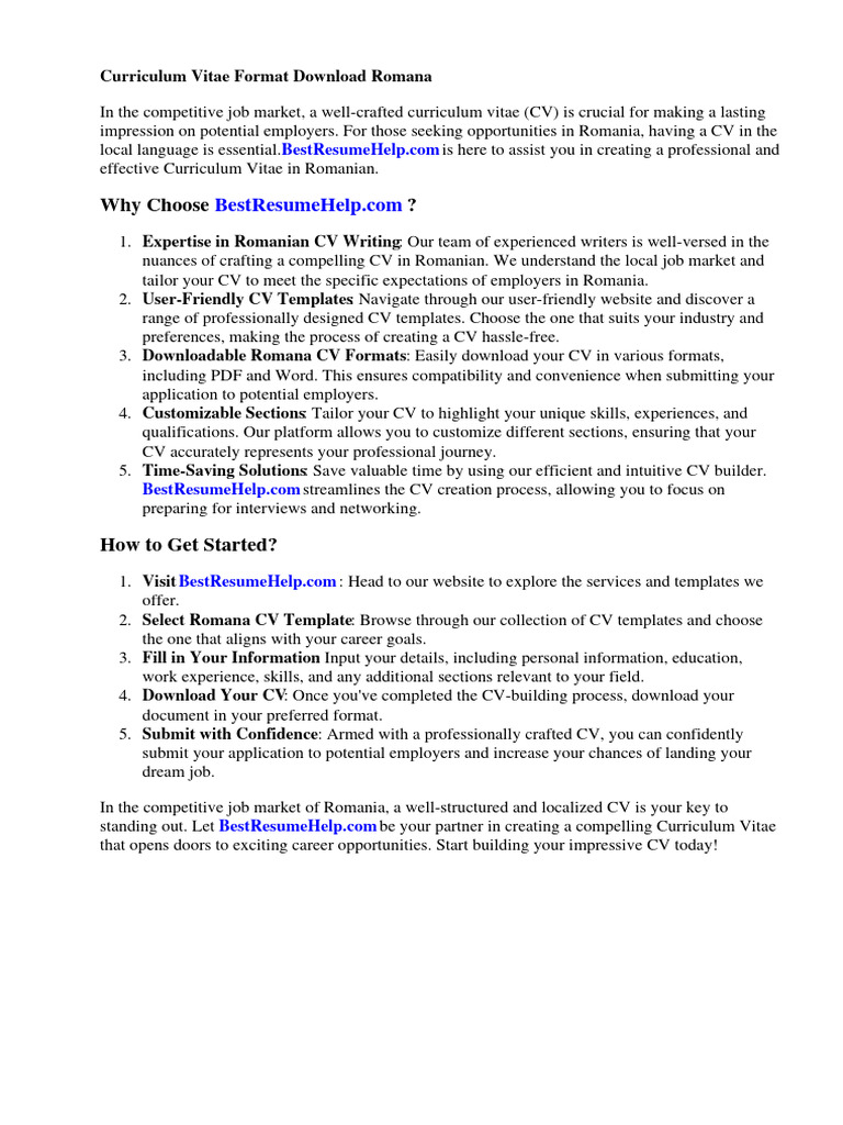 Curriculum Vitae Format Download Romana | PDF | Résumé