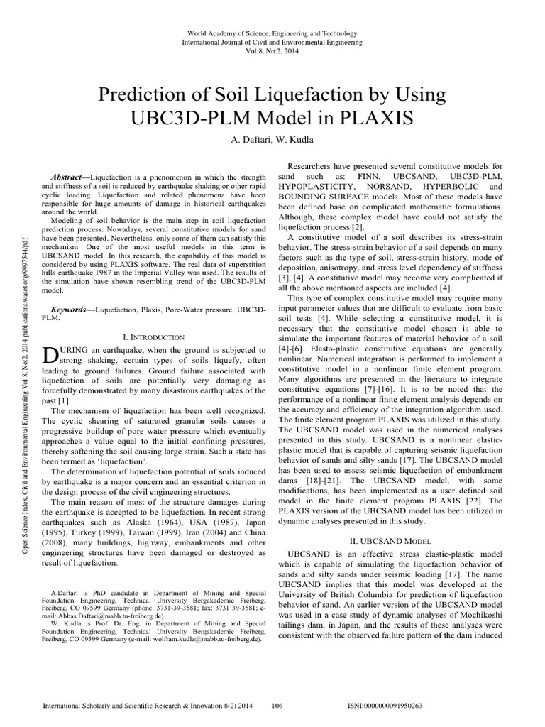 Prediction of Soil Liquefaction by Using Ubc3d PLM Model in Plaxis | PDF | Civil Engineering ...