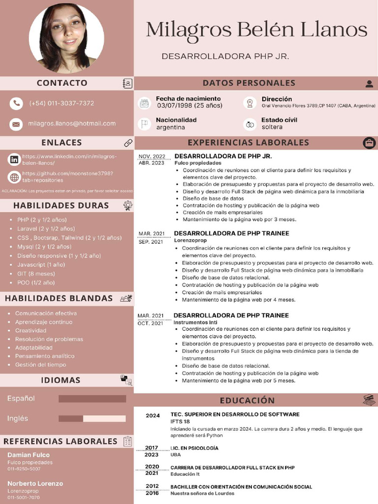 CV Milagros Llanos 1706637985 | PDF