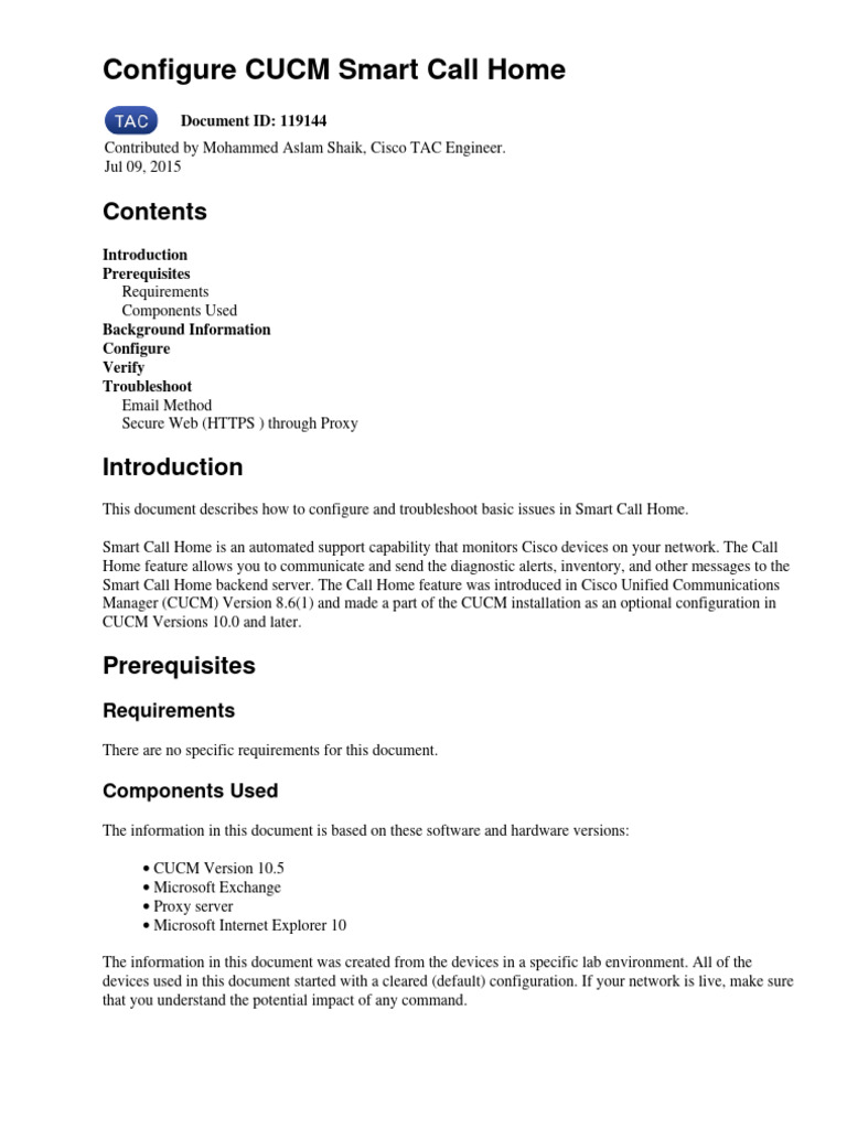 CUCM Smart Call Home Setup Guide | PDF | World Wide Web | Internet & Web