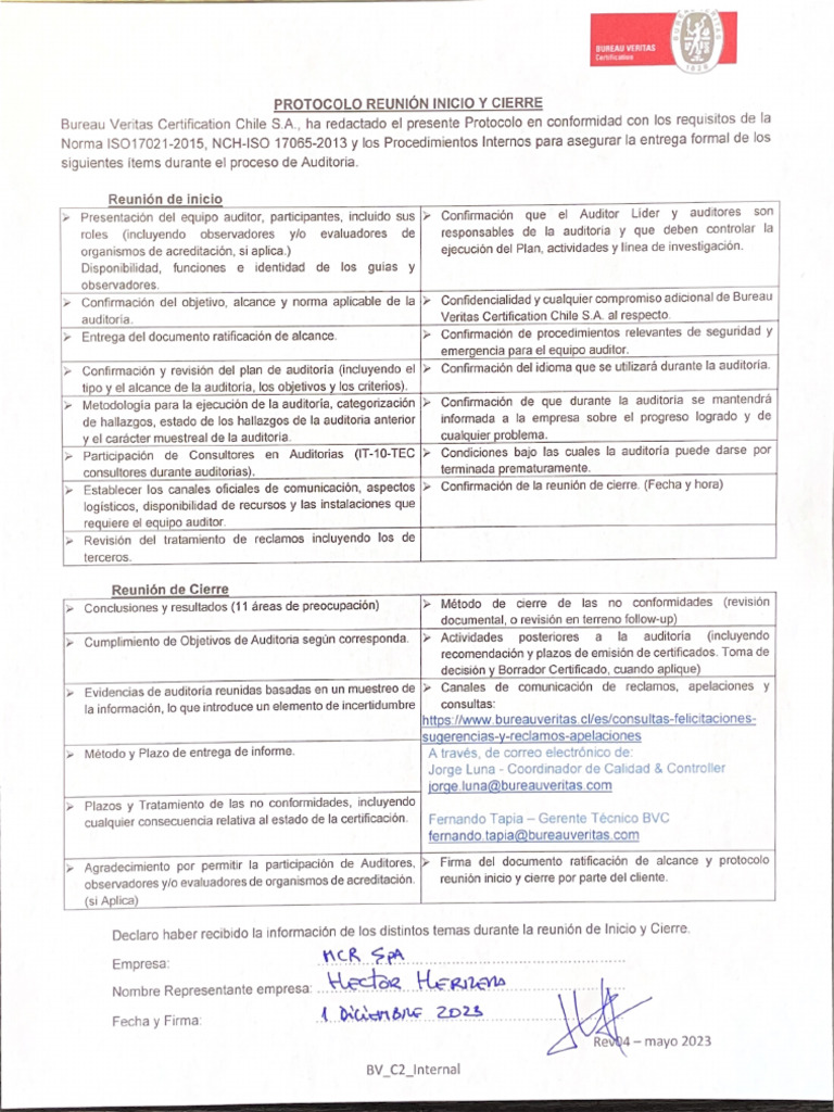 Protocolo Cierre | PDF