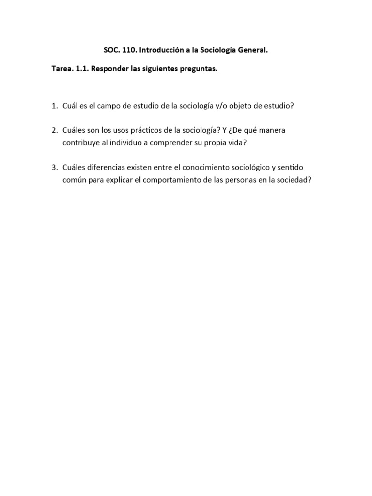 Soc. 110 Tarea 1.1 | PDF | Ciencias sociales | Ciencia y matemáticas