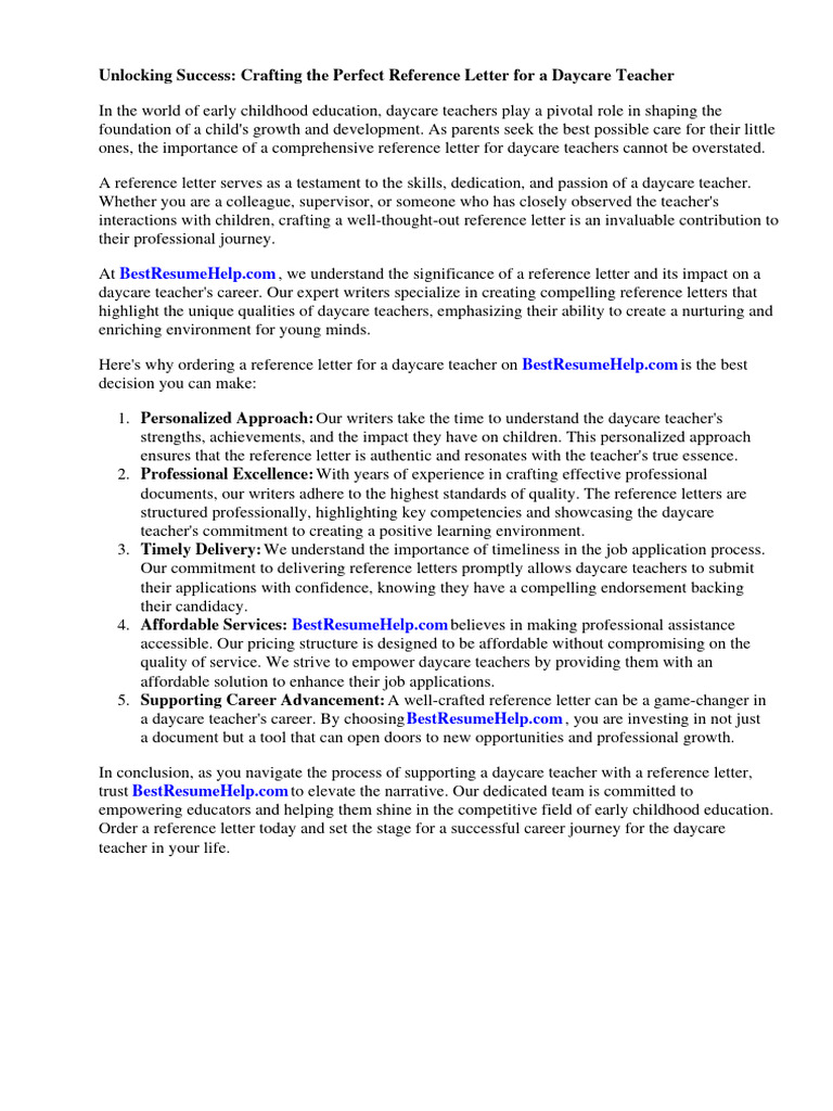 Reference Letter Daycare Teacher | PDF | Child Care | Teachers