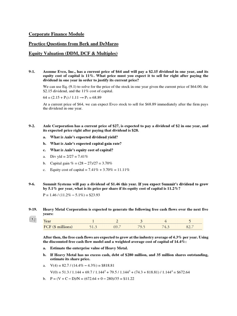Problem Set 2 - Equity Valuation | PDF | Cost Of Capital | Free Cash Flow