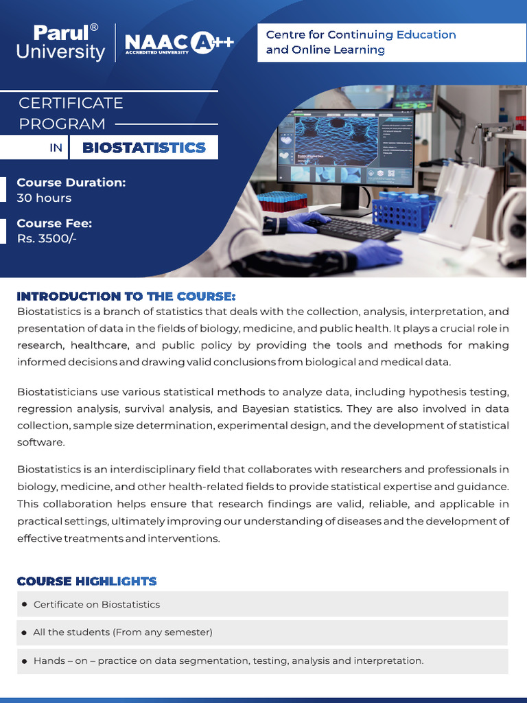 Course Details - Certificate Program in Biostatistics | PDF