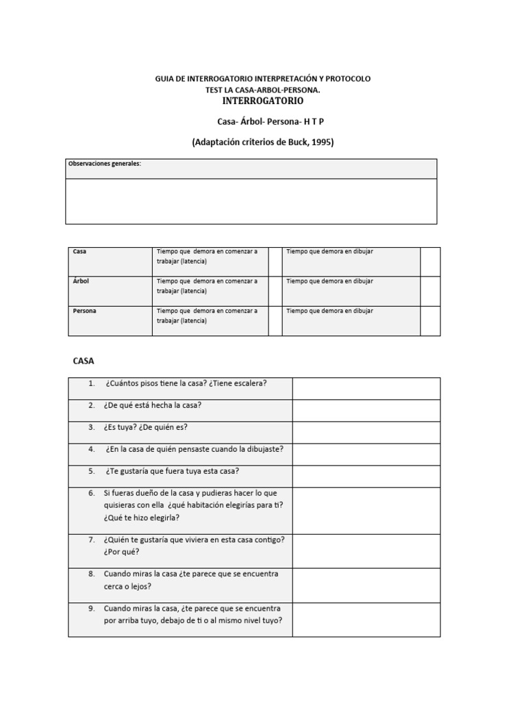 HTP Guia de Interpretación Interrogatorio y Protocolo | PDF