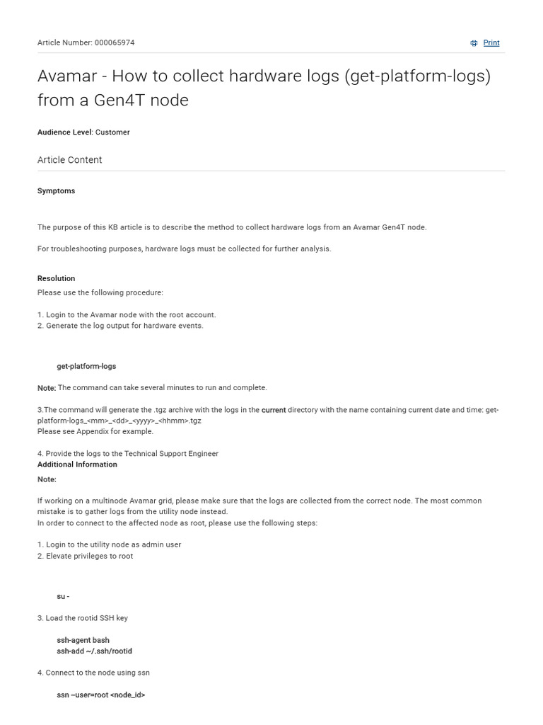 Avamar - How To Collect Hardware Logs (Get-Platform-Logs) From A Gen4T Node - Dell US | PDF ...
