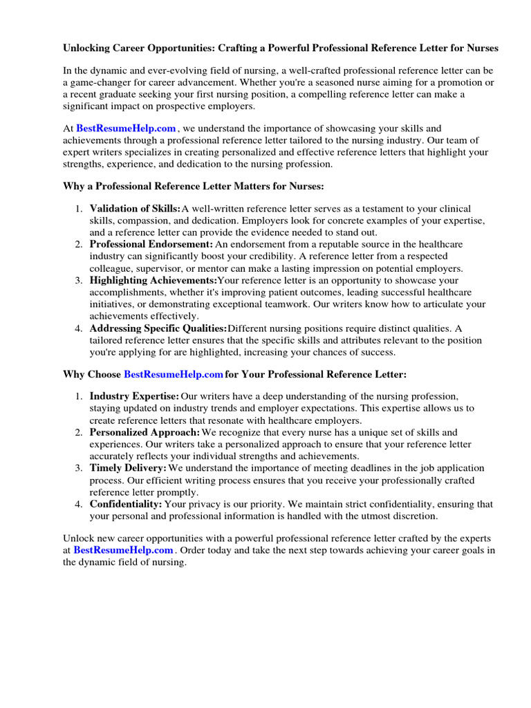 Professional Reference Letter For Nurses | PDF | Nursing | Health ...