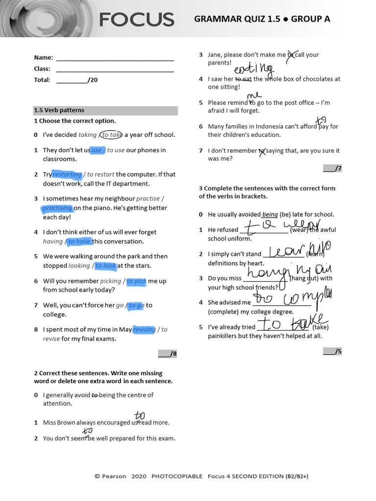 Focus4 2e Grammar Quiz Unit1 5 Groupa Download Free Pdf Grammar 
