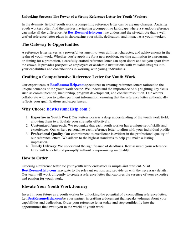 Reference Letter Youth Worker | PDF | Employment | Expert