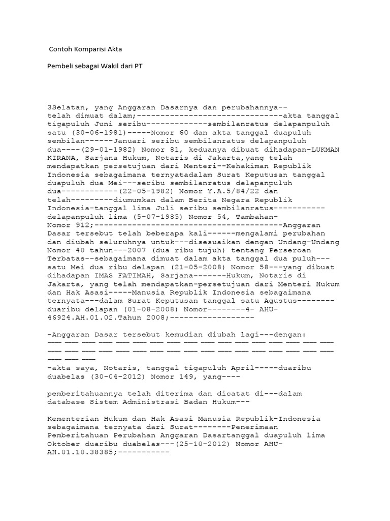 Contoh Komparisi Akta | PDF