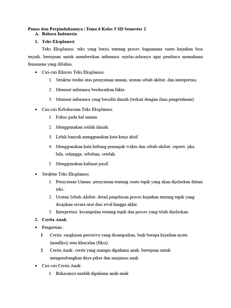 Ringkasan Tema 6 Panas Dan Perpindahannya | PDF | Kajian Bahasa Asing