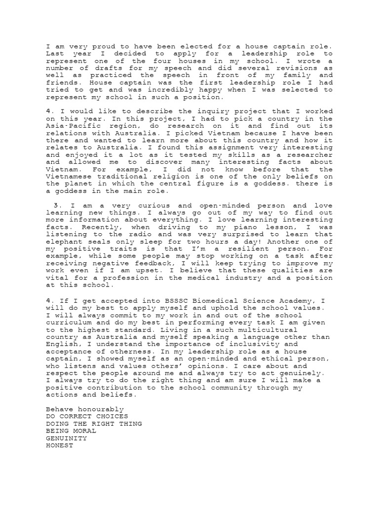 Leadership Journey as House Captain | PDF | Cognition
