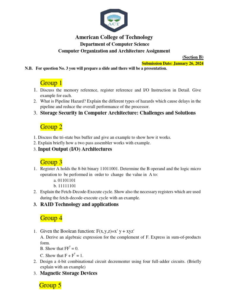 Computer Architecture Assignment Overview | PDF