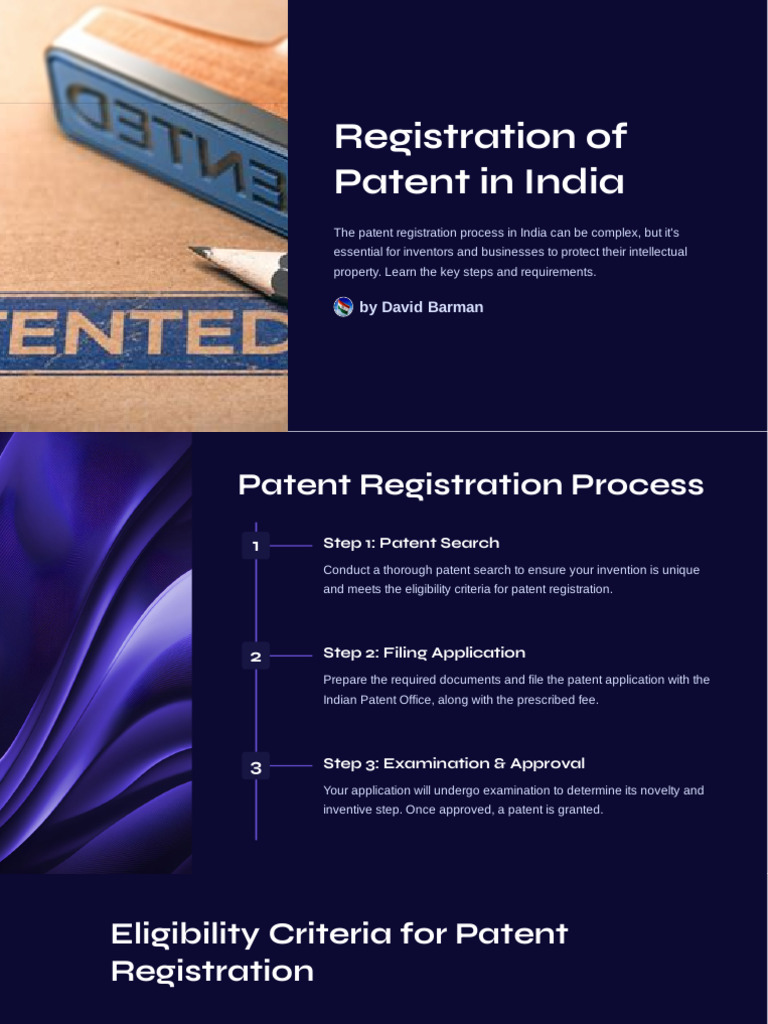 David Registration of Patent in India | PDF | Patent | Patent Application
