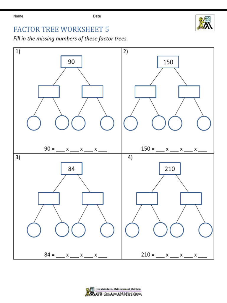 Factor Tree Worksheet with Answers | PDF