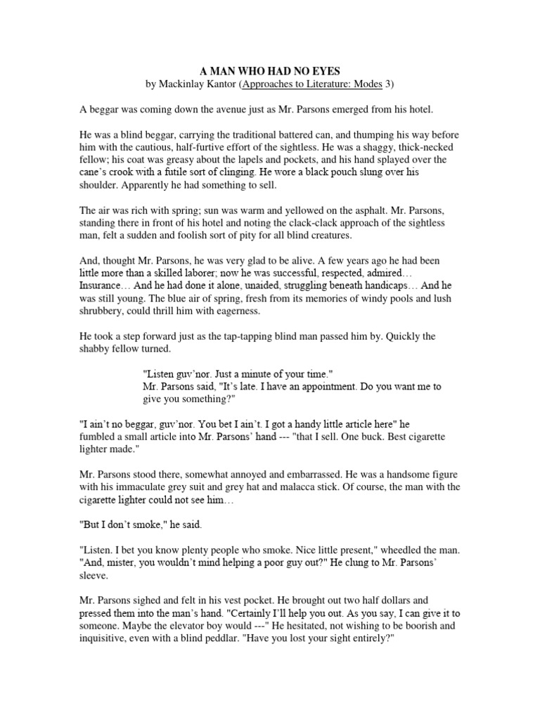 A Man Who Had No Eyes --MacKinlay Kantor with questions (1) | PDF