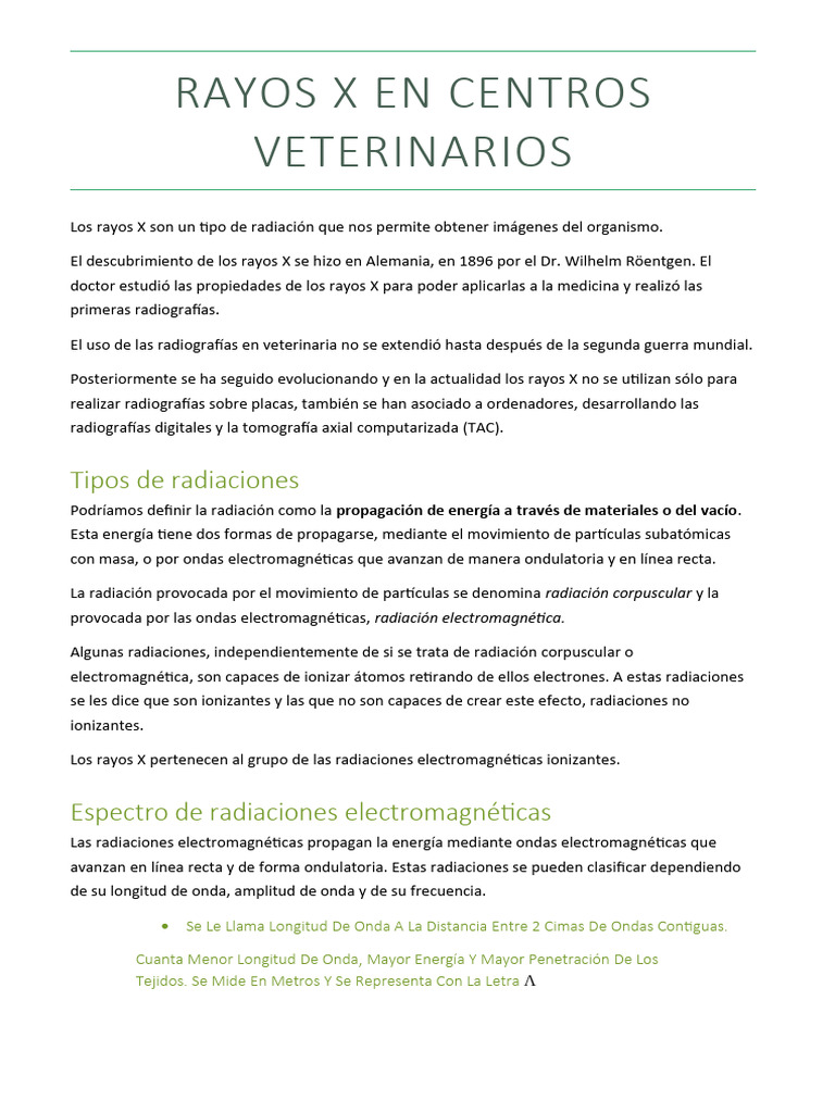 Rayos X en Centros Veterinarios 1 | PDF | Rayo X | Radiación
