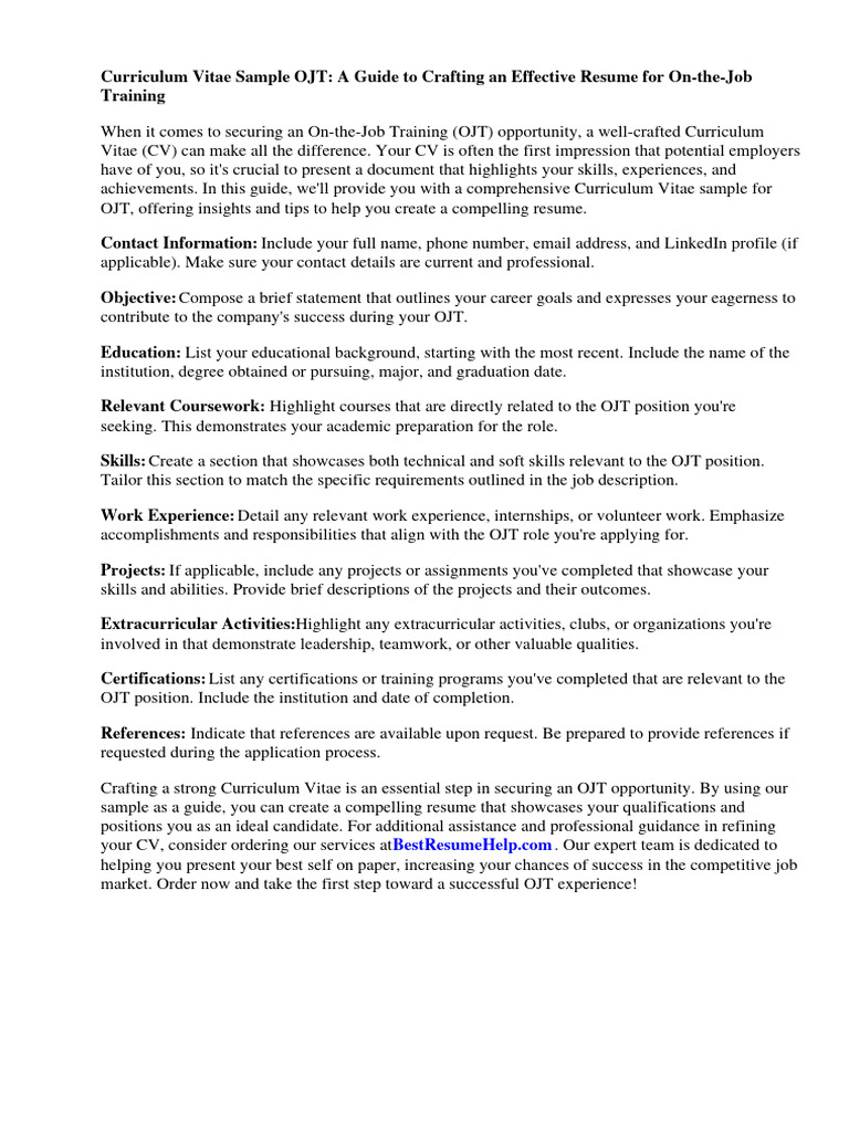 Curriculum Vitae Sample Ojt | Download Free PDF | Résumé