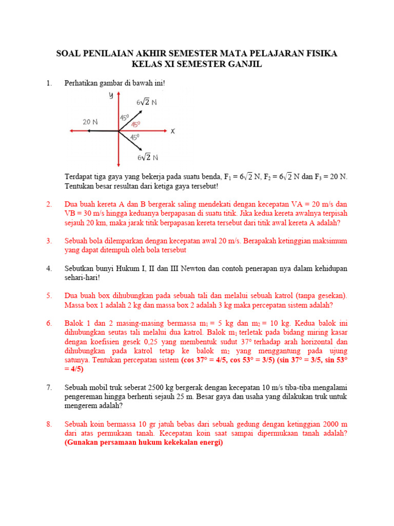 Soal Penilaian Akhir Mata Pelajaran Fisika Kelas XI Semester Ganjil Tahun Pembelajaran 2023-2024 ...