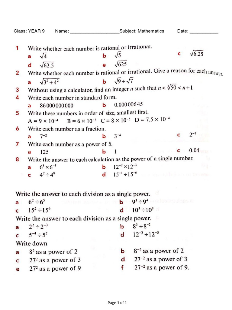 Year 9 Revision Ws 5 | PDF | Teaching Methods & Materials