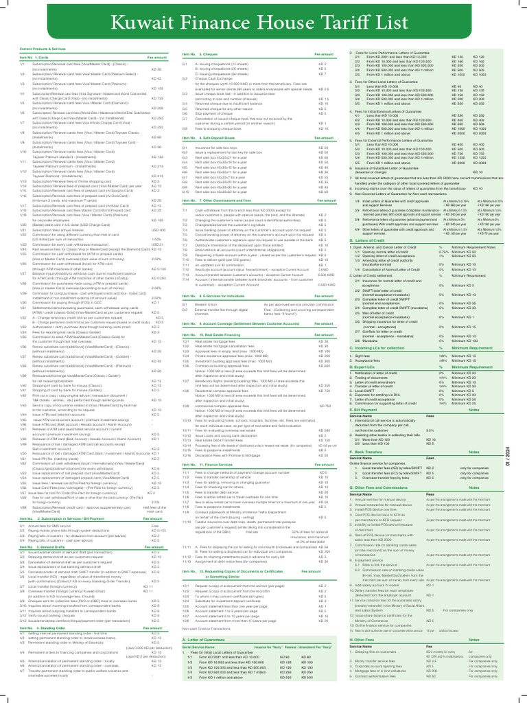 KFH Tariff List Poster en | PDF | Credit Card | Debit Card