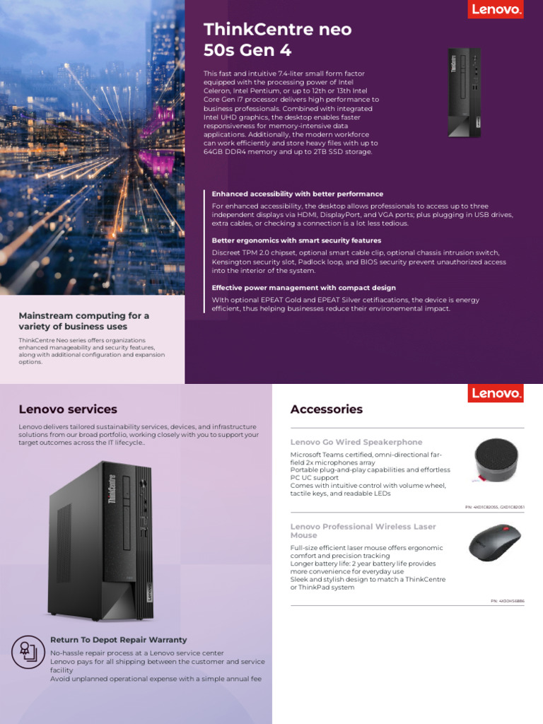 ThinkCentre Neo 50s SFF Gen 4 | Download Free PDF | Computer Hardware ...