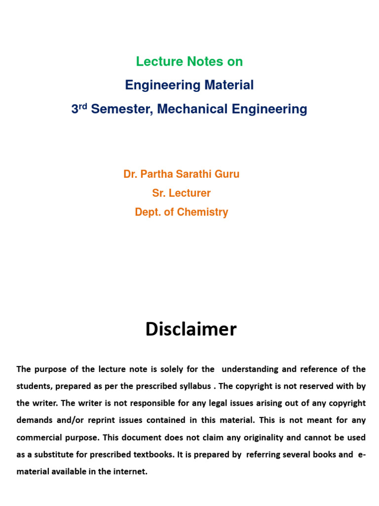 Lecture Note Engg Material | Download Free PDF | Deformation (Engineering) | Plasticity (Physics)