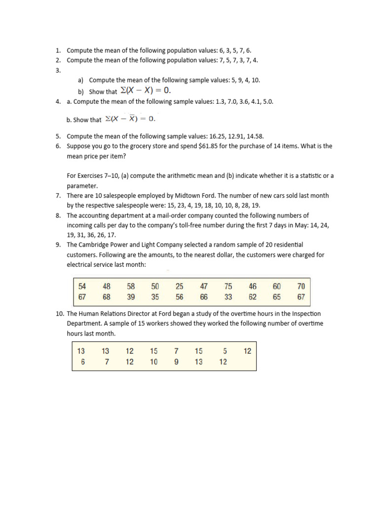 Compute The Mean of The Following Population Values | PDF