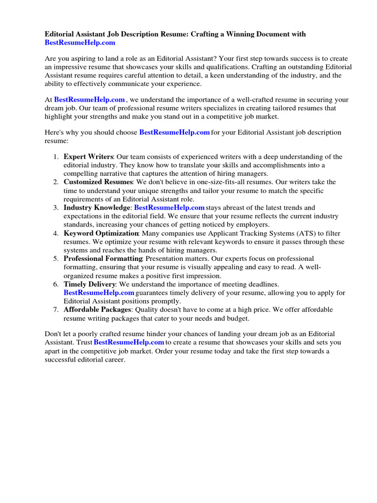 Editorial Assistant Job Description Resume | PDF | Résumé | Editing