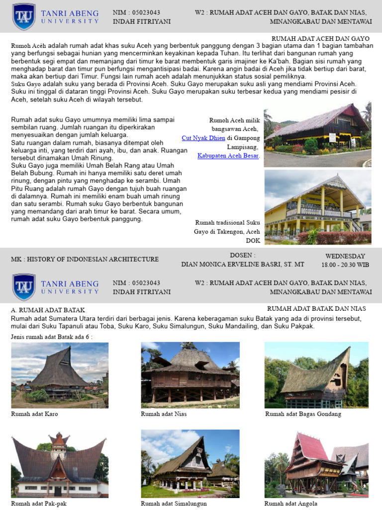 Rumah Adat Suku Gayo dan Aceh | PDF | Ilmu Sosial
