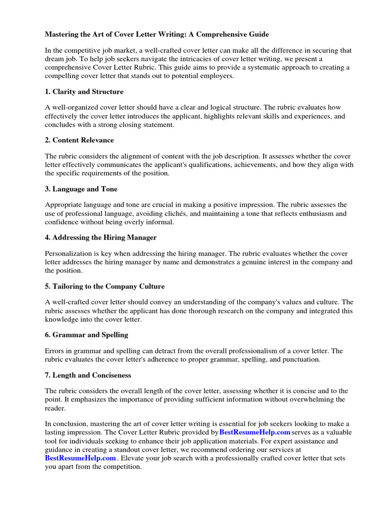 Cover Letter Rubric | PDF