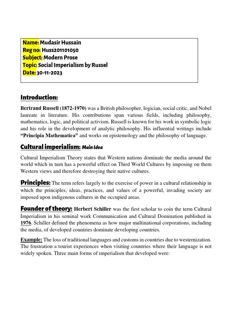 Understanding Social Imperialism by Russell | PDF