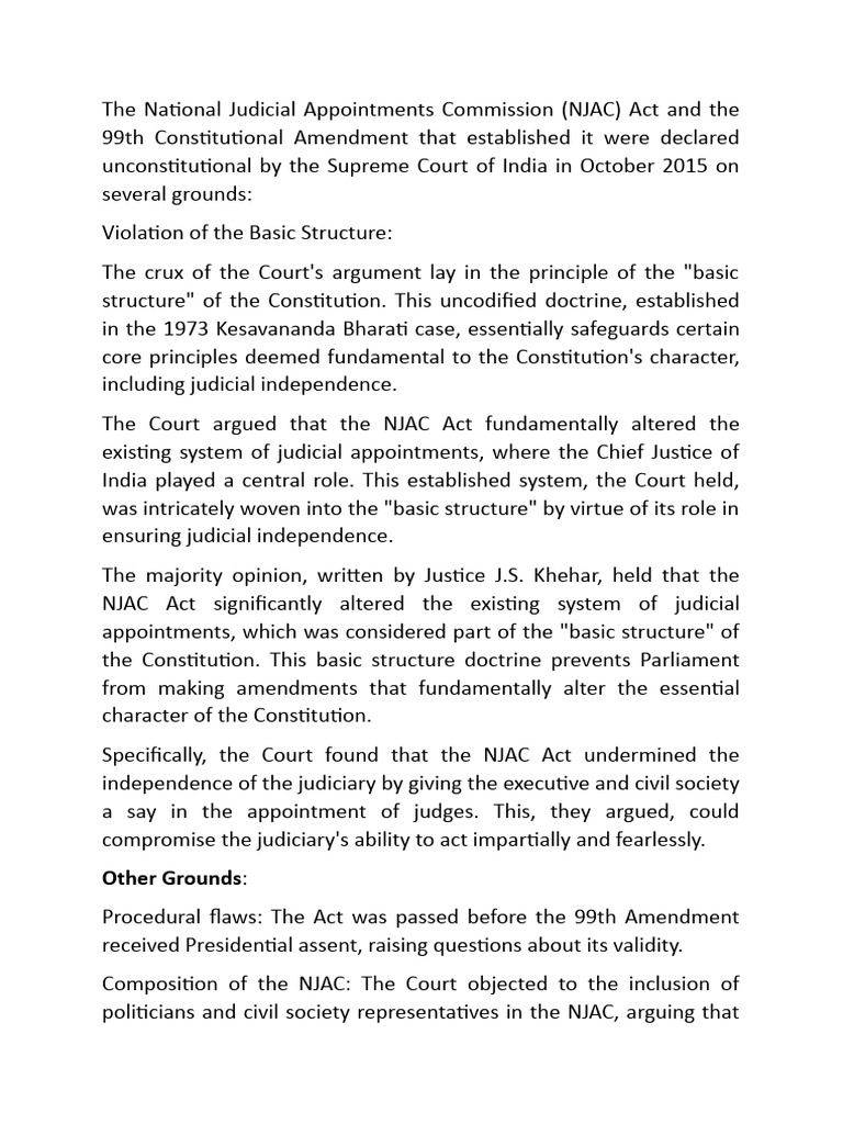 NJAC | Download Free PDF | Supreme Court Of India | Political Charters