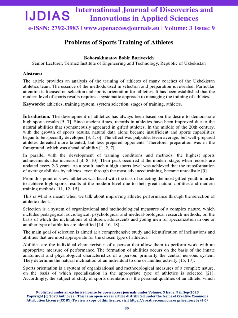 Problems of Sports Training of Athletes | PDF | Open Access | Science