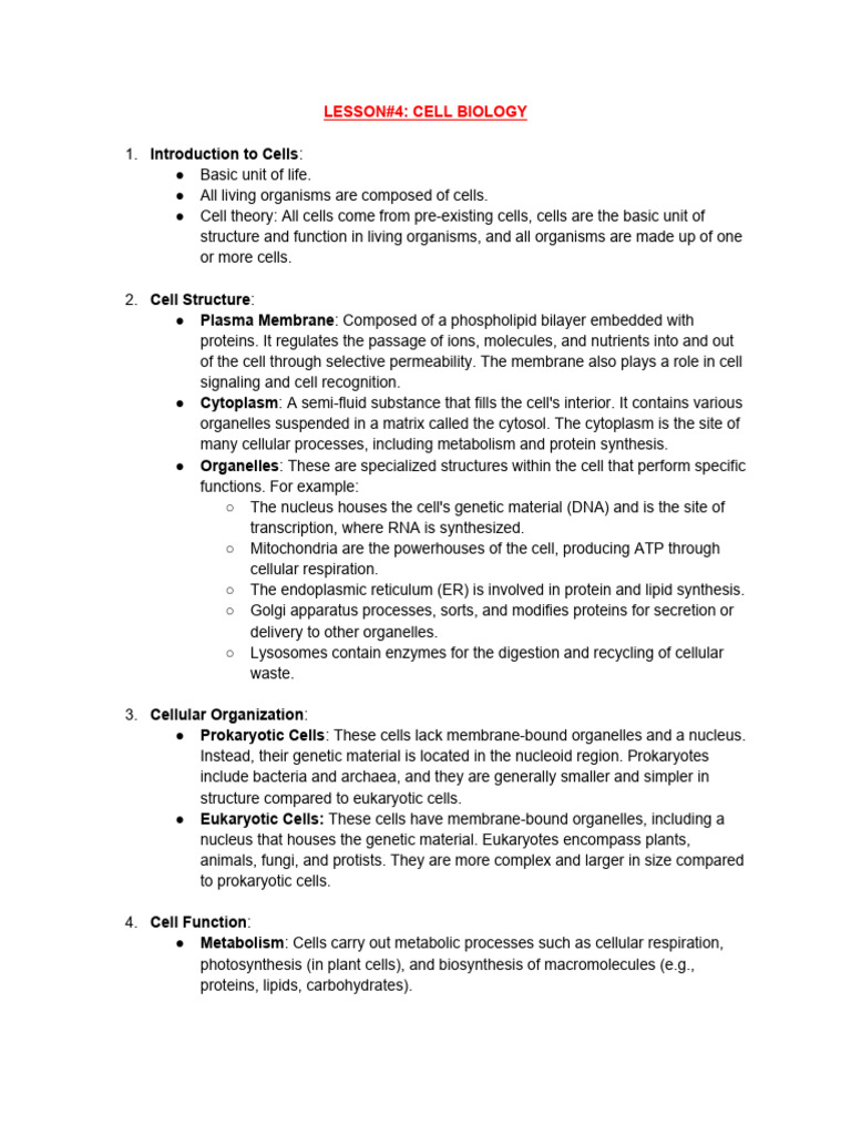 Lesson#4 - Cell Biology | PDF | Cell (Biology) | Cell Membrane
